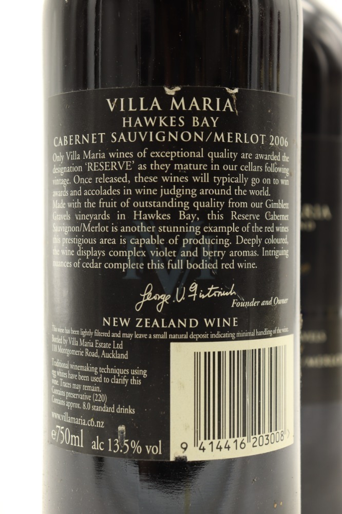 (2) 2006 Villa Maria Reserve Cabernet Sauvignon - Merlot, Gimblett Gravels