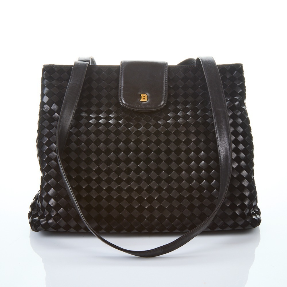 Bally, Braided Black Leather Shoulder Bag