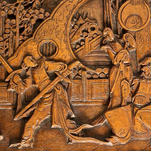 A Chinese 20th Century Molded Narrative Scene Camphor Box