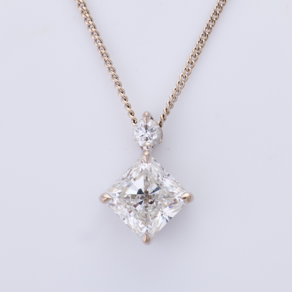 18ct White Gold, 2.01ct Square Cut Diamond /.10ct Diamond Solitaire ...