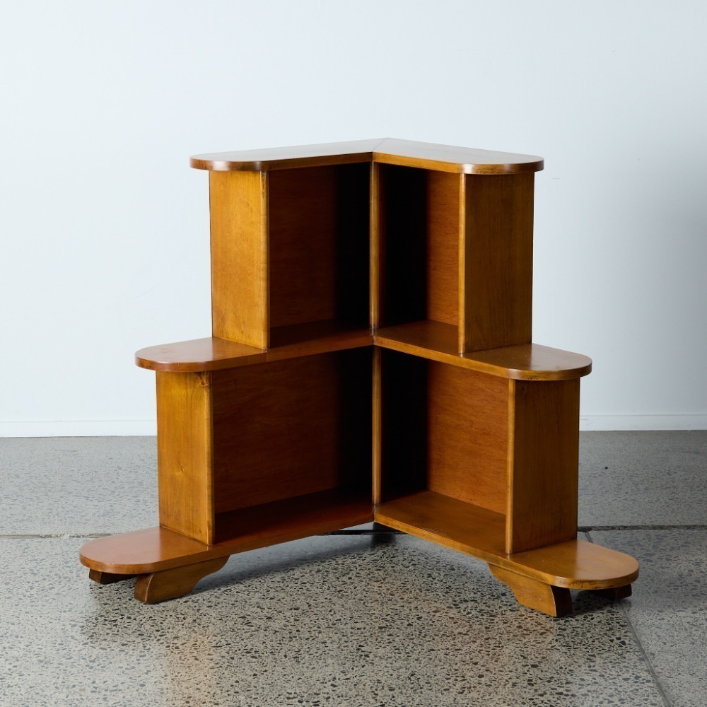 An Art Deco Rimu Corner Bookcase