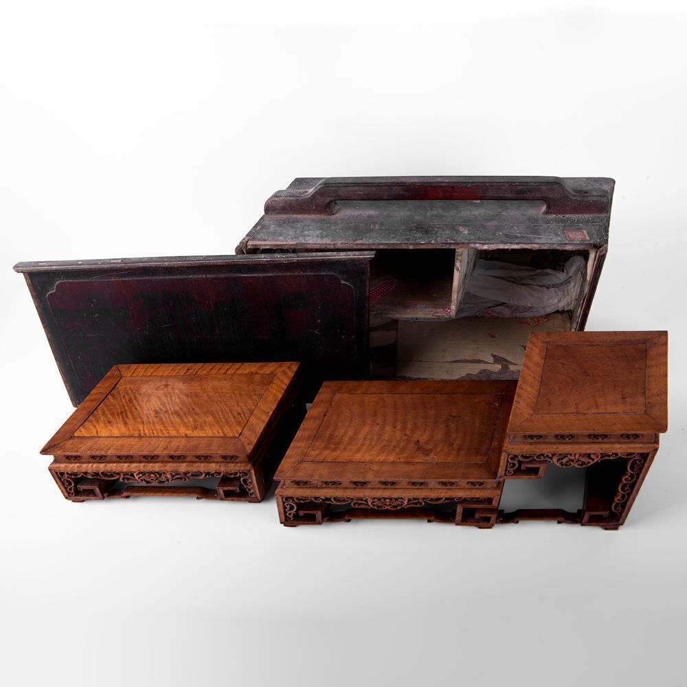 A Set of Chinese Qing Dynasty Carved Boxwood Nesting Tables
