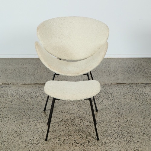 A Boucle Lip Chair and Ottoman