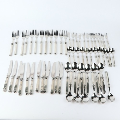 A Twelve-Piece Setting Georg Jensen Style Pewter Cutlery Set