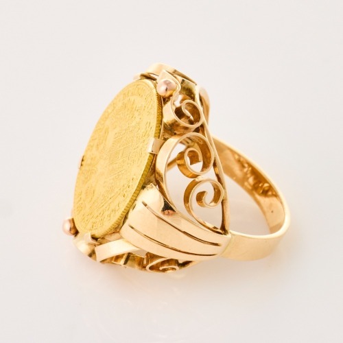 Handmade 1915 Austrian Ducat Coin / 14ct Yellow Gold Ring