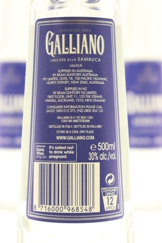 (3) Galliano Liquore Alla Sambuca, 30% ABV, 500ml