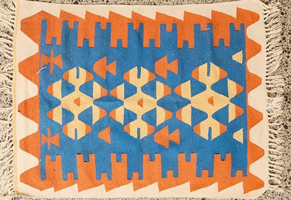 A Small Turkish Kilim Cream/Blue/Clay