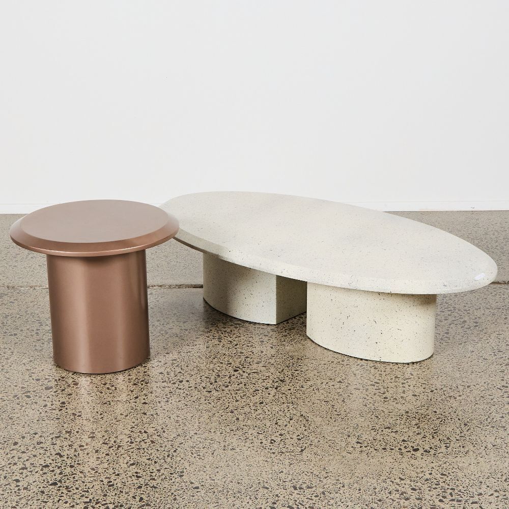 A Contemporary Oval Staggered Coffee table Set