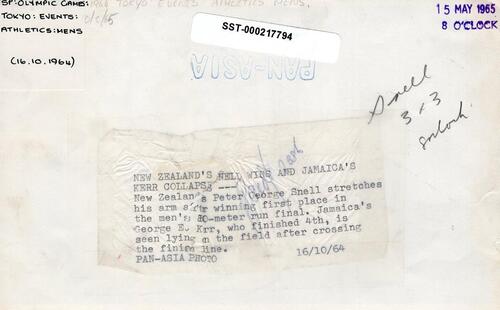 New Zealand's Peter Snell wins the men's 800-metre run final in Tokyo, 1964