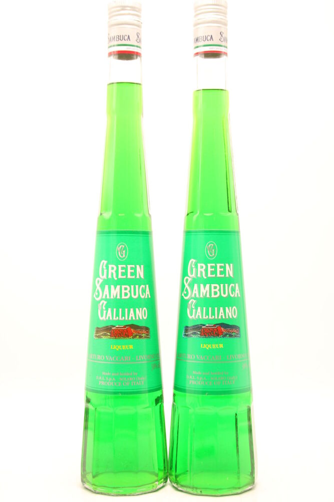 (2) Green Sambuca Galliano Liqueur, 38% ABV (GB)