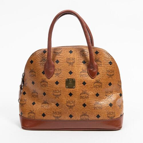 MCM Visetos Cognac Dome Tote Bag