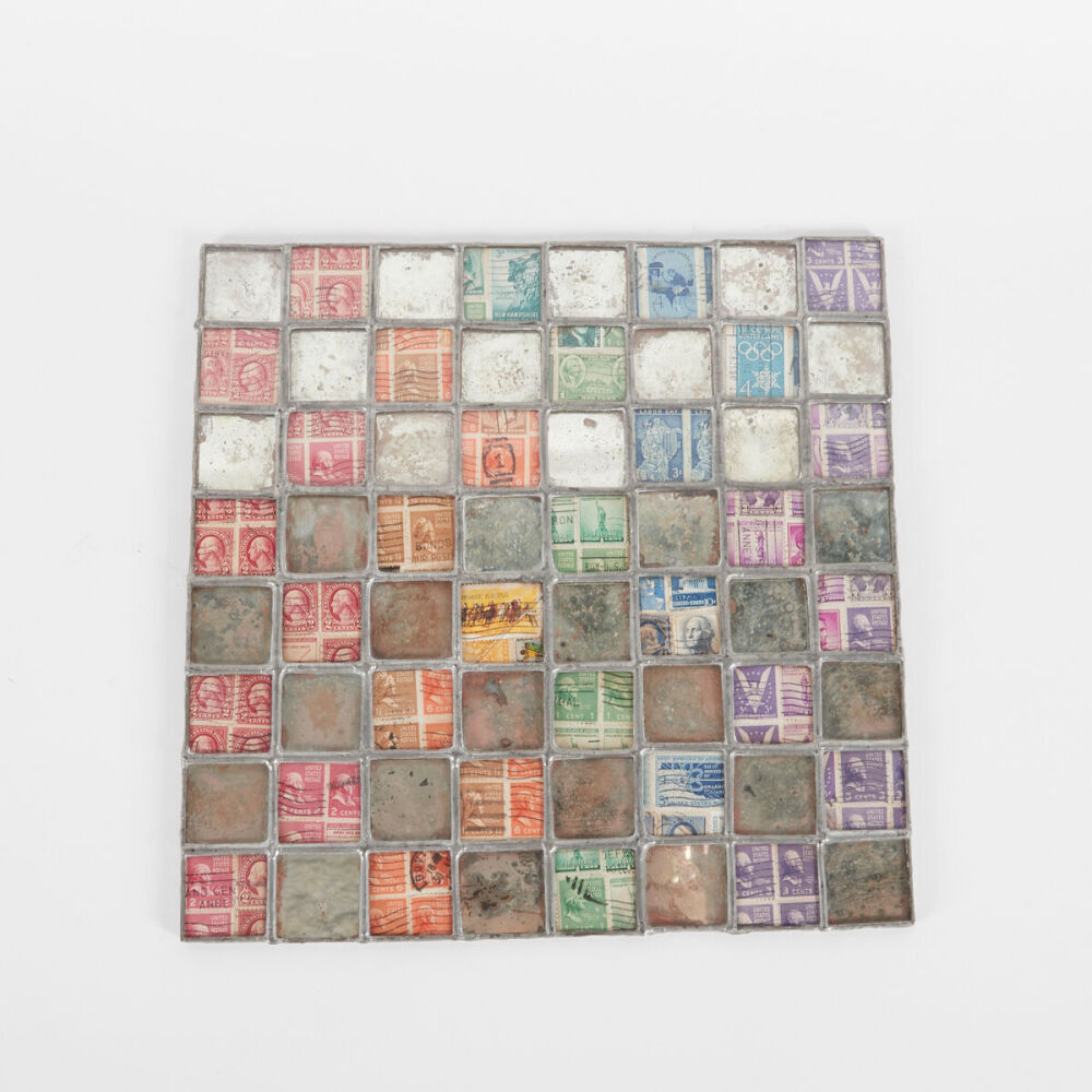 A Glass Leadlight Chess Board With Stamp Inlay