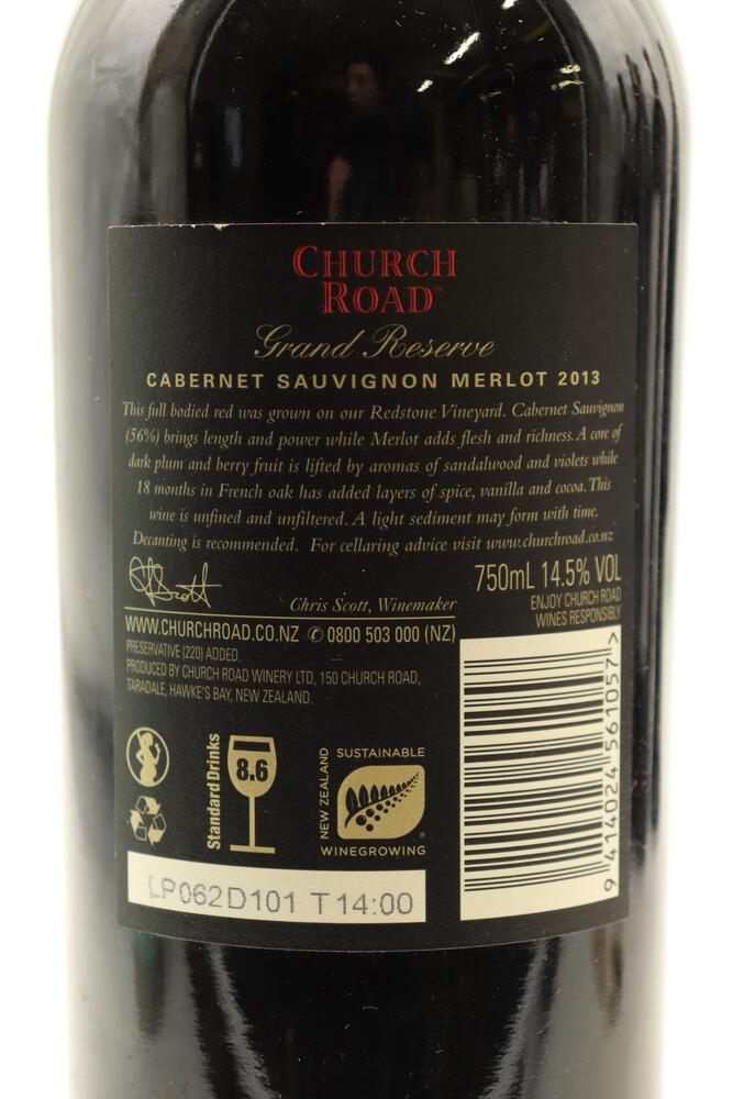 (1) 2013 Church Road Grand Reserve Cabernet Merlot, Hawkes Bay [BC95]