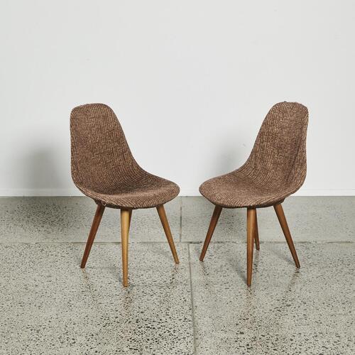 A Pair Mid-Century Ply Shell Chairs With Original Upholstery