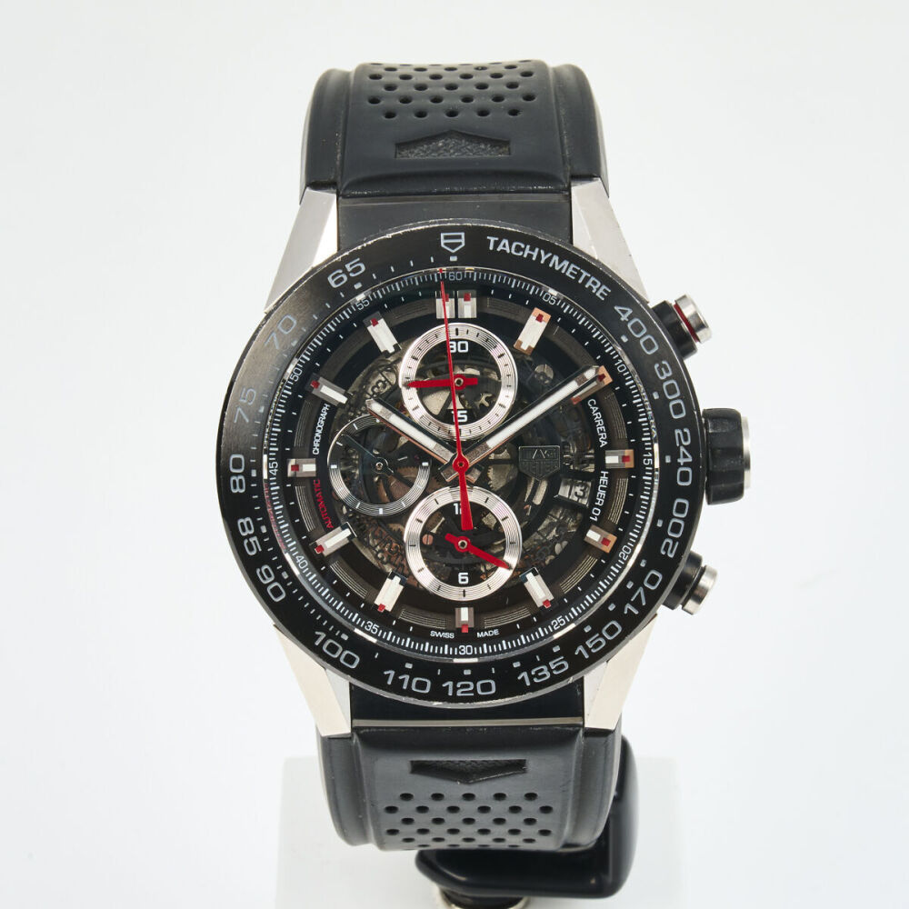 Tag Heuer Carrera 01, 45mm Skeletal Chronograph Automatic Wristwatch