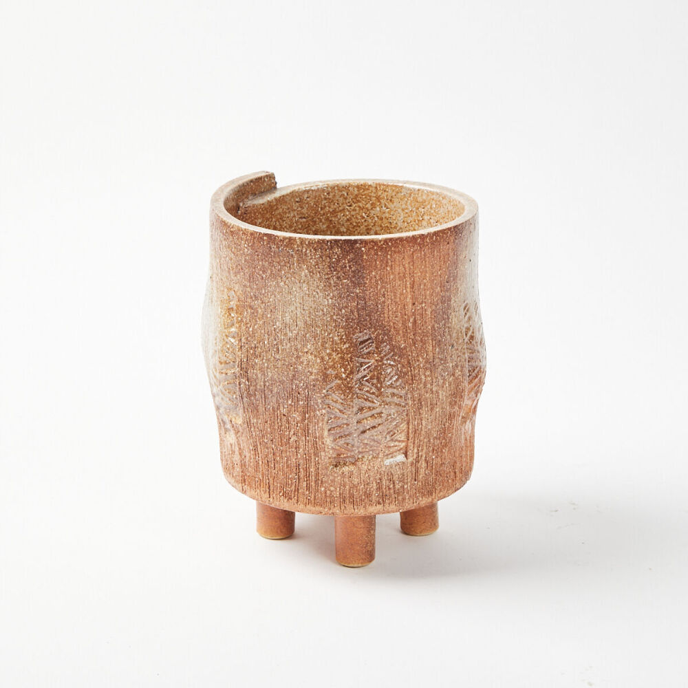 A Japanese Terracotta Slab Vase With Incised Pattern