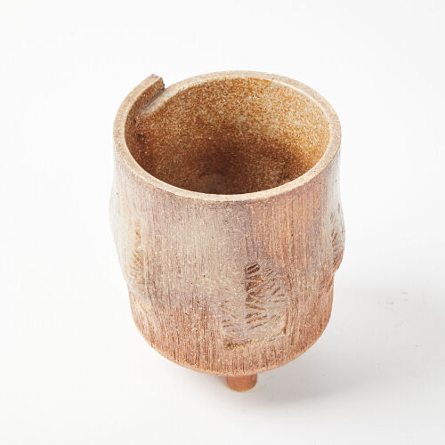 A Japanese Terracotta Slab Vase With Incised Pattern