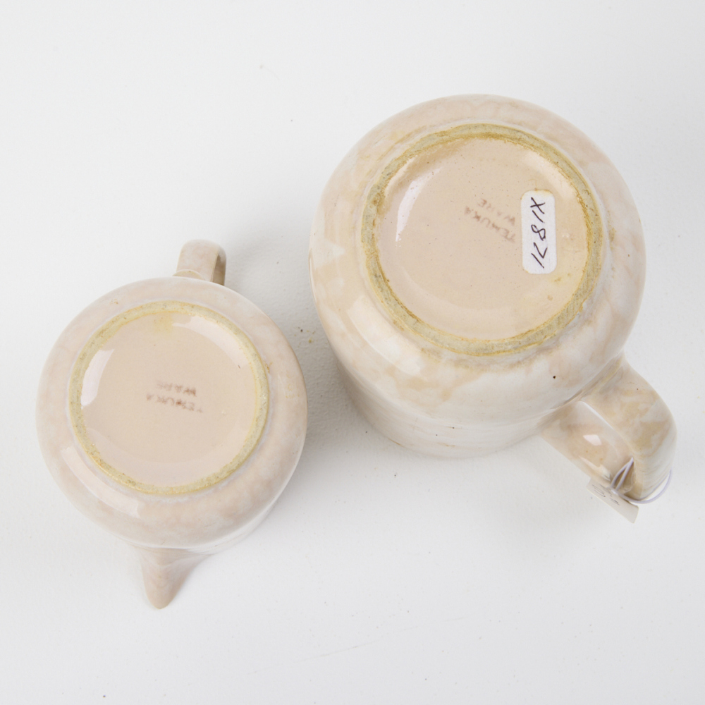 A Pairing of Temuka Trickle Glaze Jugs
