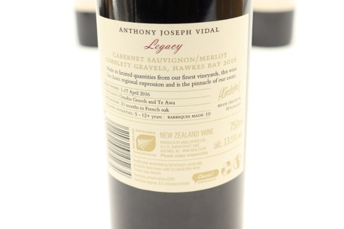 (4) 2016 Vidal Estate Legacy Cabernet Sauvignon - Merlot, Gimblett ...