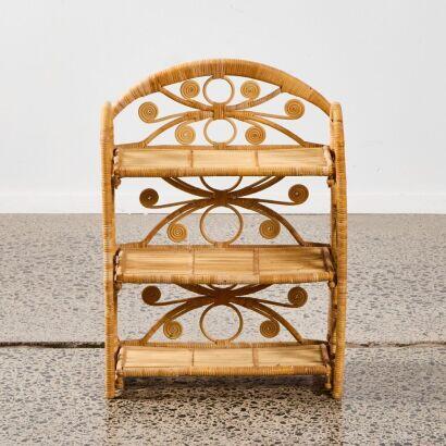 A Retro Cane Benchtop Shelf Storage Unit