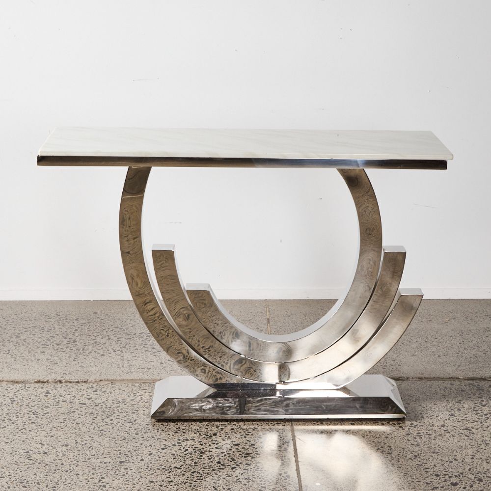 A Deco Style Marble and Stainless Steel Consul Table
