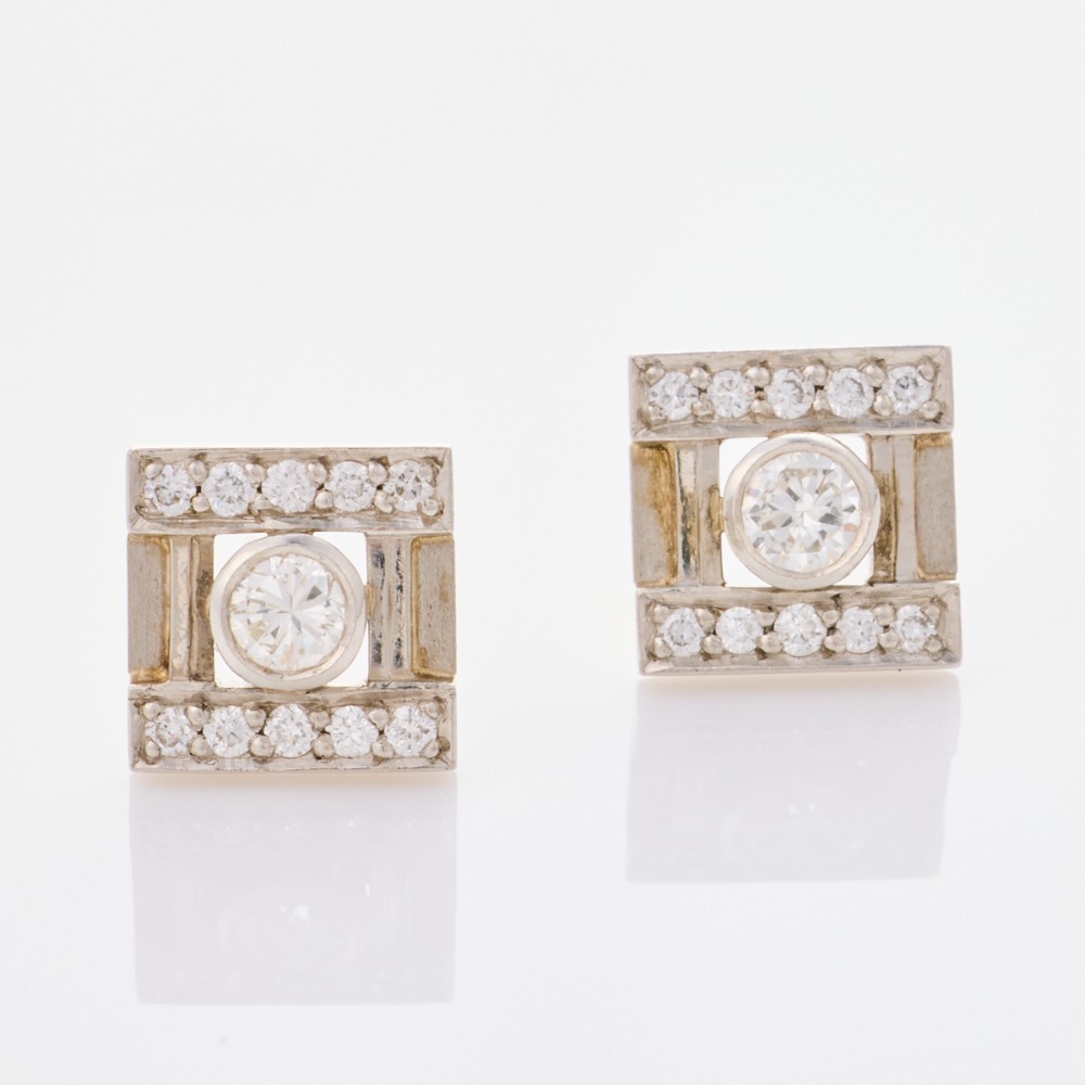 Platinum, Square .52ct Cluster Diamond Earrings