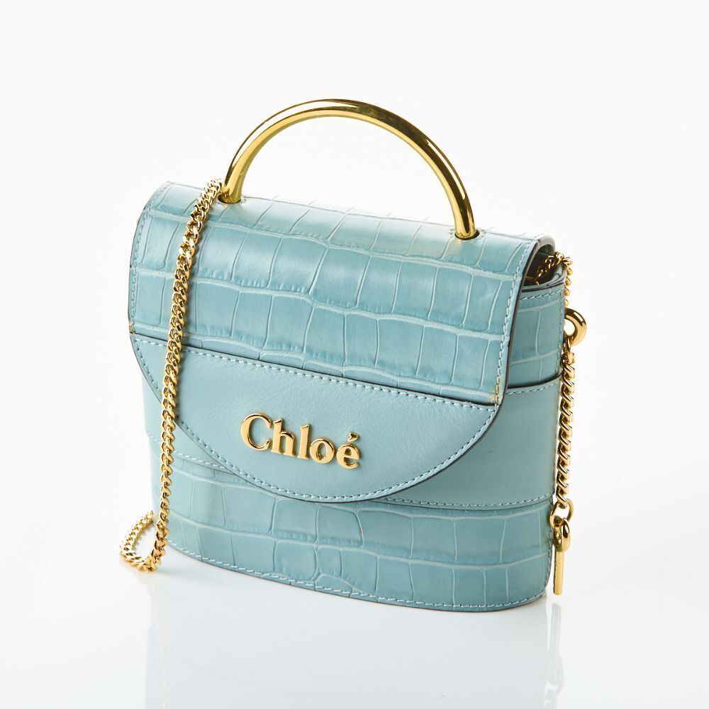 Chloe, Aby Lock Pale Blue Croc Embossed Leather Bag