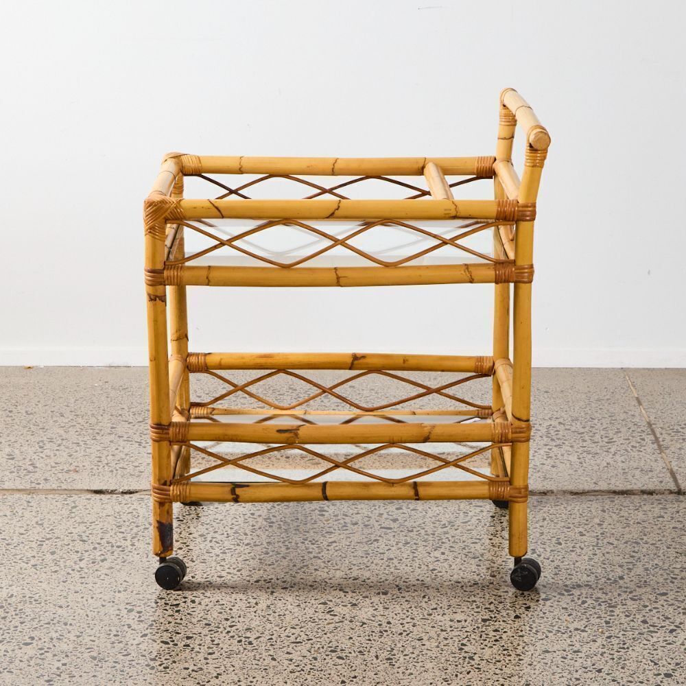 A Two Tier Glass Cane Bar Cart