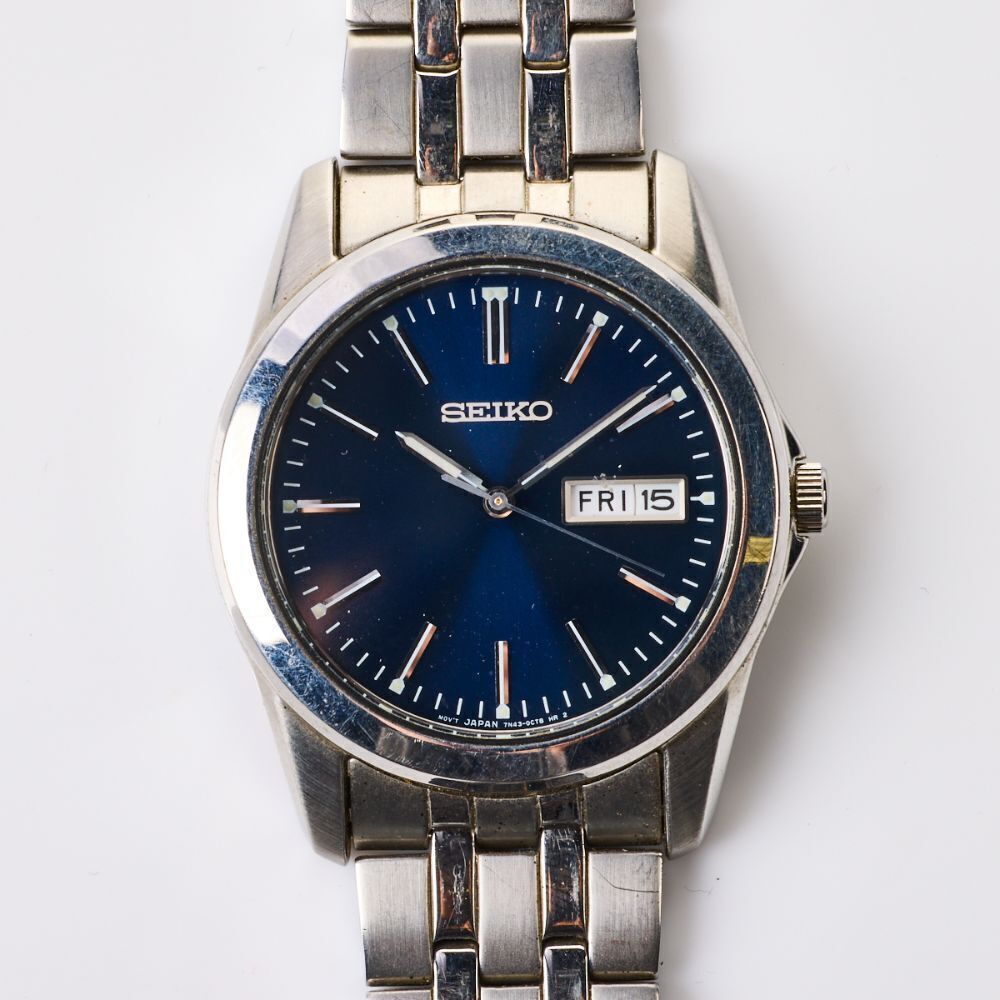 Stainless Steel, 38mm Seiko, Day-Date Quartz Wristwatch