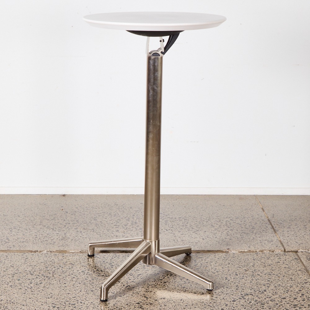 A Foldable Bar Leaner with Stainless Steel Base & White Top