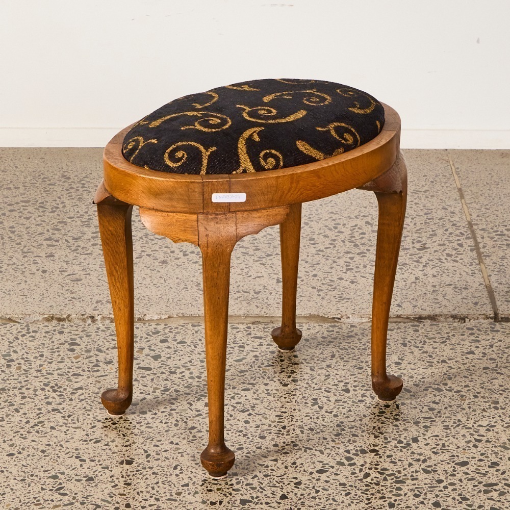 A Sweet Vintage Chippendale Style Oval Upholstered Stool