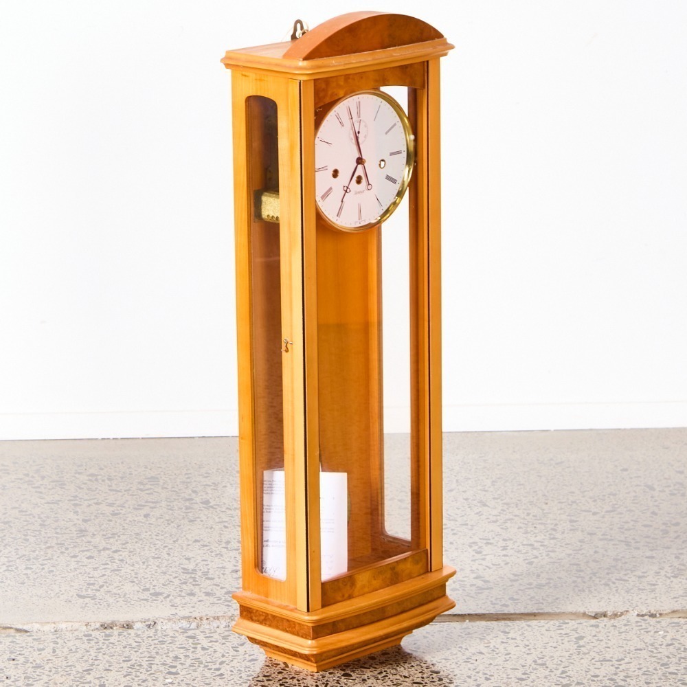 A Cherry Burr Cased Kieninger Wall Clock