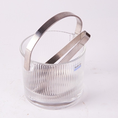 A Parallel Line Ice Bucket with Tongs by Toyo Glass Japan