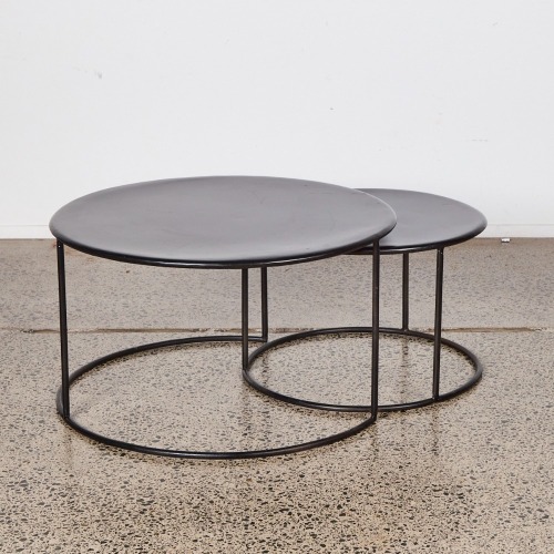 A Pair of Black Solid Metal Nesting Tables