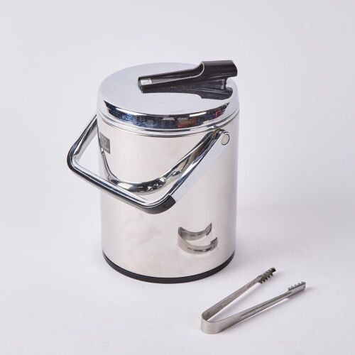A Stainless Steel Japanese Ice Bucket and Tongs