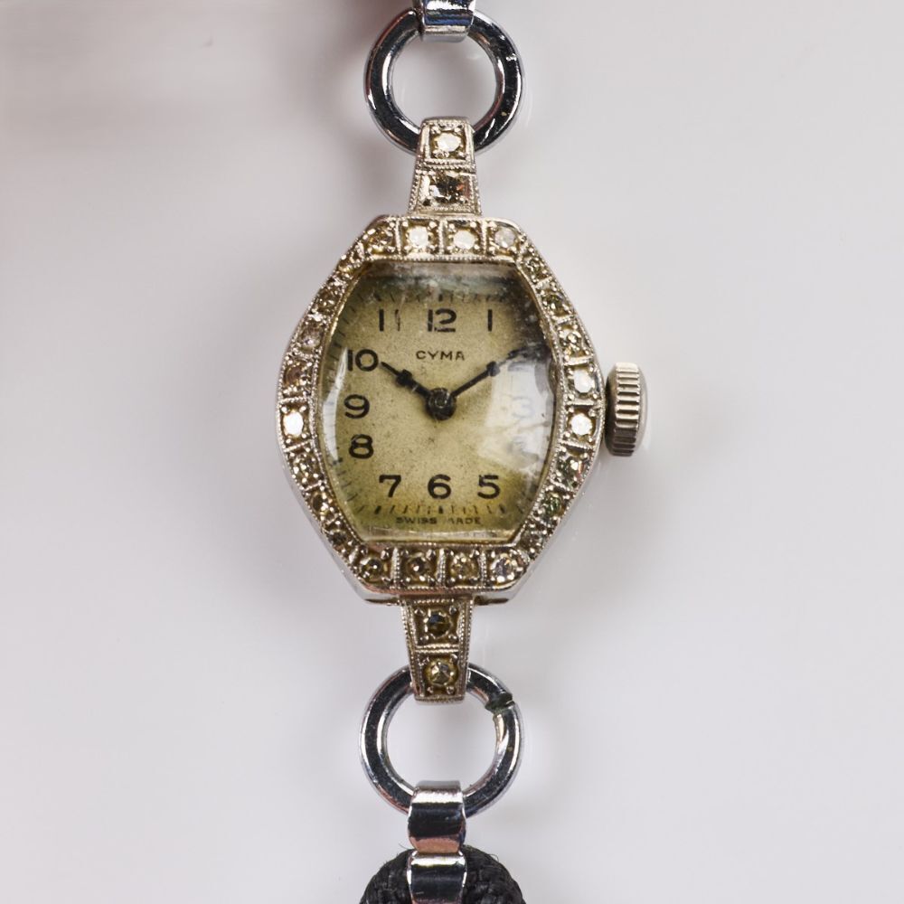 Platinum, Cyma, Antique, Ladies, Diamond Cocktail Mechanical Wristwatch