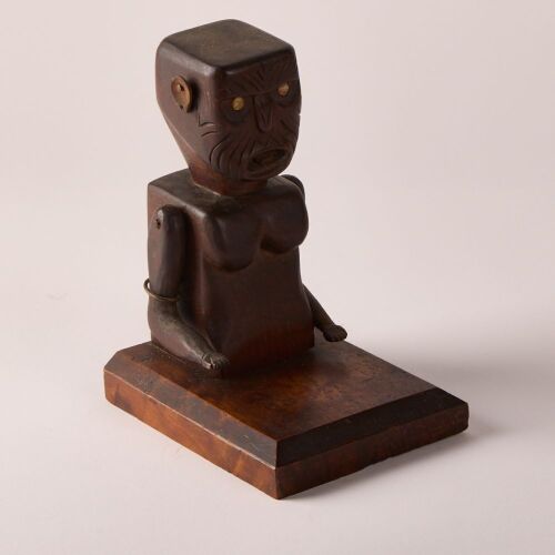 A Folk Art Wood Bust with Moving Arms