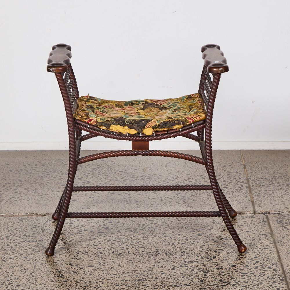 An Ebonised Carved Barley Twist Bench