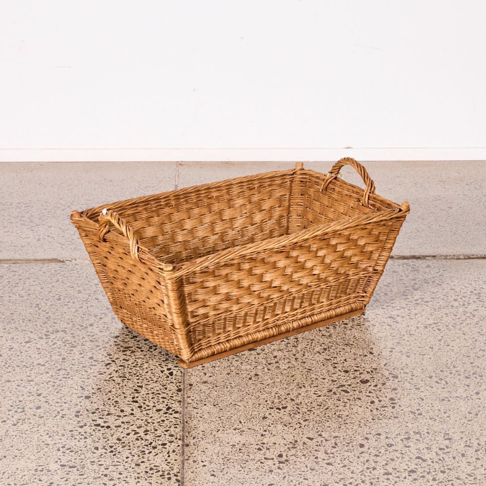 A Large Vintage Rectangular Wicker Basket