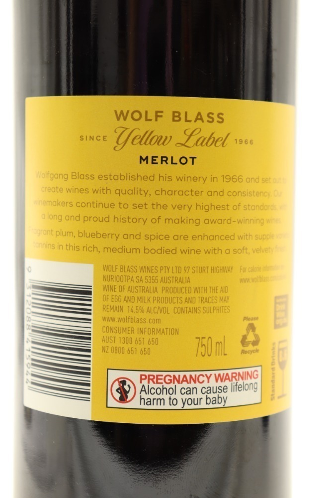 (2) 2022 Wolf Blass Yellow Label Merlot, South Australia